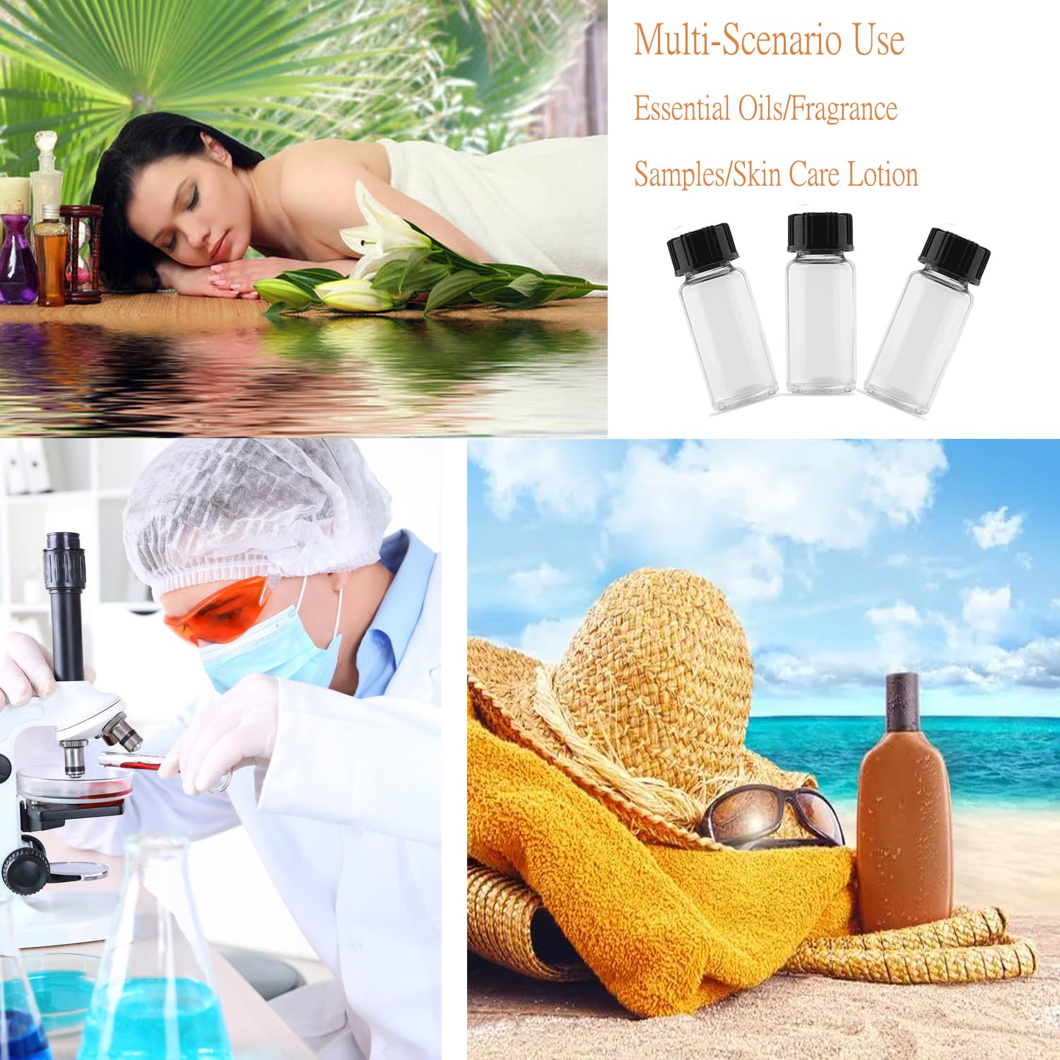 JIUWU 10 Pack Clear Glass Bottles Vial Liquid Sampling Sample Glass Bottles Vials Screwcap Capacity 10 ml (0.3 Oz)