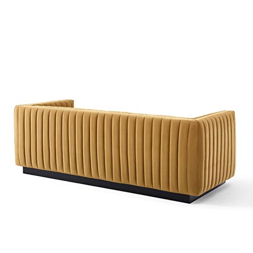 Modway Conjure Channel Tufted Upholstered Performance Velvet Sofa in Cognac