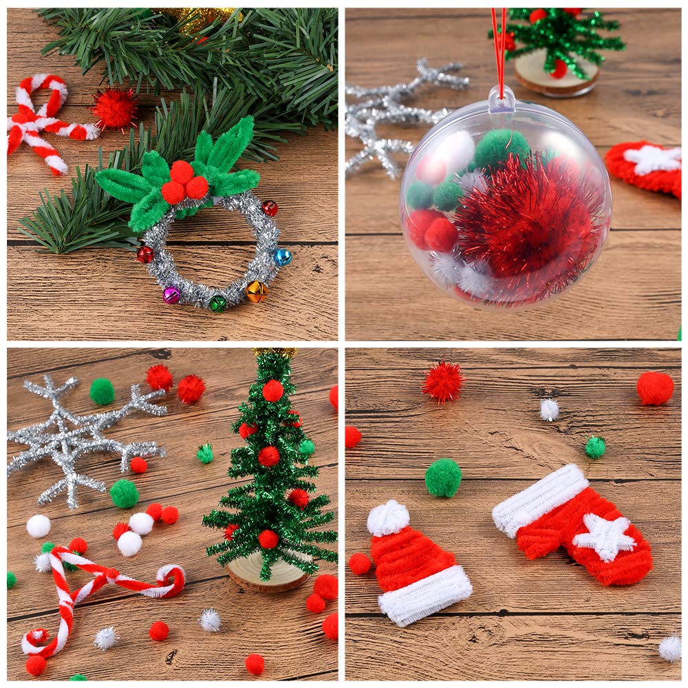 Caydo Christmas Pipe Cleaners Set, Including 120PCS Christmas Pipe Cleaners, 6 Sizes Pom Poms and 4 Sizes Wiggle Eyes for Kids DIY Arts & Crafts Projects and Christmas Decorations