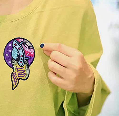 I’m Out UFO Patch Applique Cartoon UFO Planet Embroidered Sticker Colorful Iron On/Sew On Patch Badge Clothes Bags Accessories DIY Gift