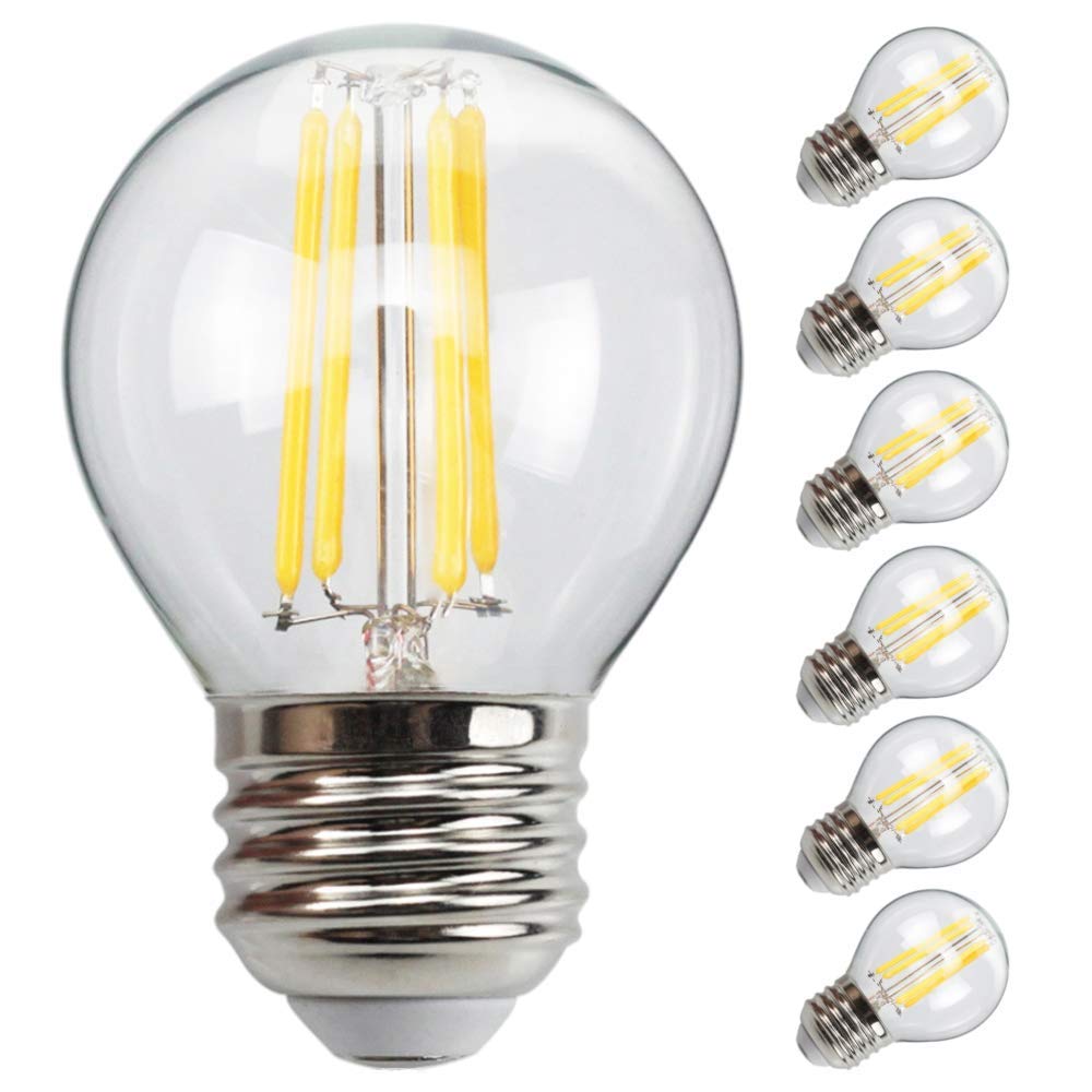 6-Pack G16.5 E26 LED Small Globe Bulbs 40Watt Equivalent, 2700K Warm White, 400Lumens, 4W G45 Vintage Chandelier Light Bulbs, Non-Dimmable, LED Filament Clear Glass Candle Lamp for Home&Office Decor