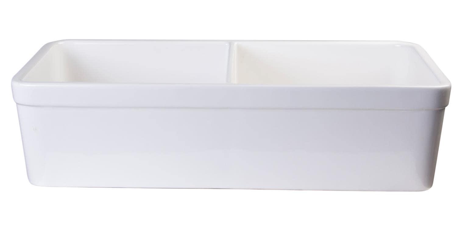 ALFI brand AB512 32-Inch Double Bowl Fireclay Farmhouse Kitchen Sink with 1 3/4-Inch Lip, White