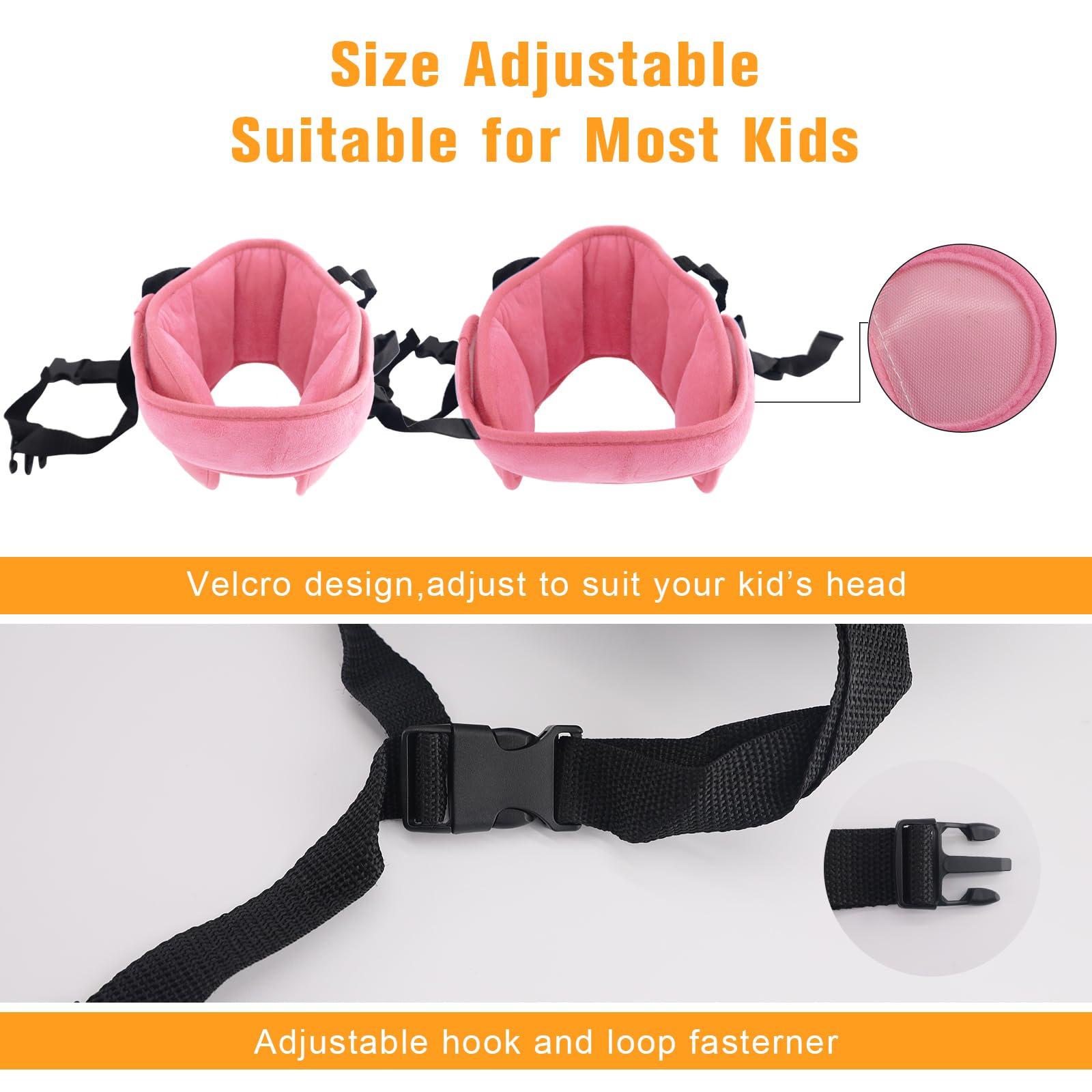 vocheer Baby Car Seat Head Support Band, Adjustable Carseat Sleep Nap Aid Holder Belt Head Protection Strap for Kids 1-5 Years Old Pink