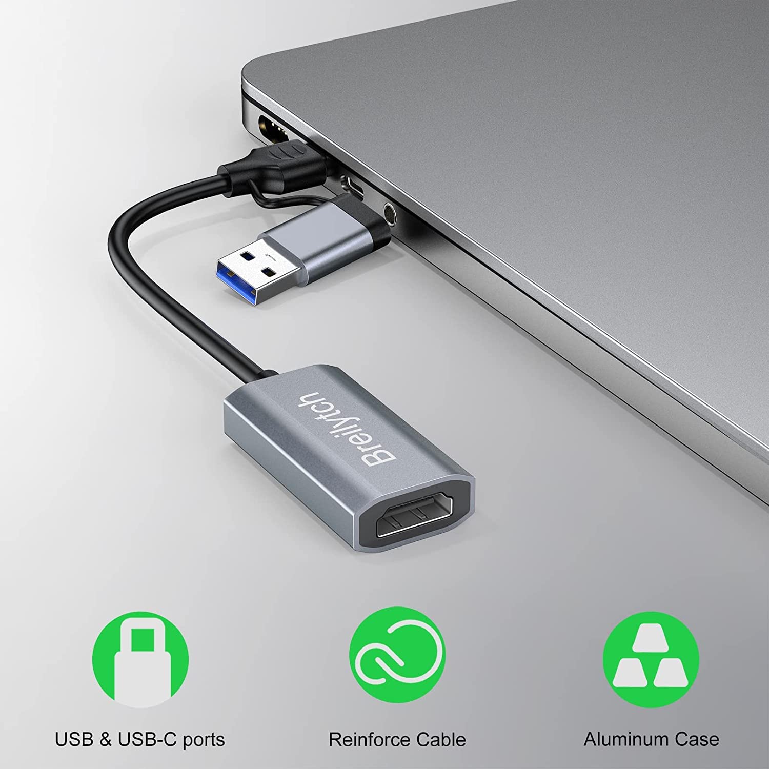 4K HDMI Video Capture Card,Video Record Card, Audio Capture Adapter HDMI to USB-A/USB-C Video Capture Card for Teaching,Broadcasting,Gaming,Streaming,Video Conference(Grey)