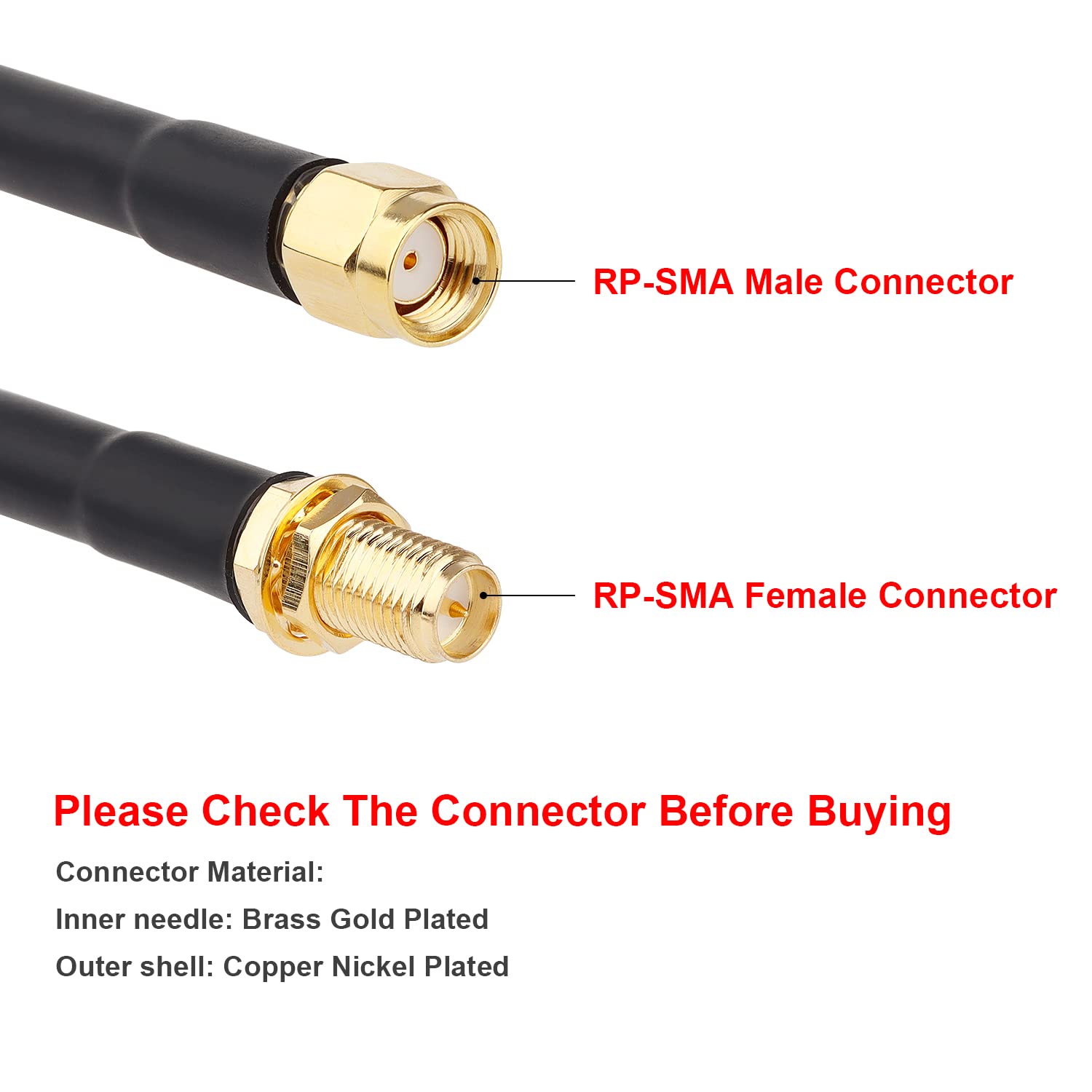RP-SMA Male to RP-SMA Female Cable 10ft, XRDS -RF RG58 RP-SMA Cable WiFi Antenna Extension Coax Cable for WiFi LAN Router Wireless Network Card Adapter