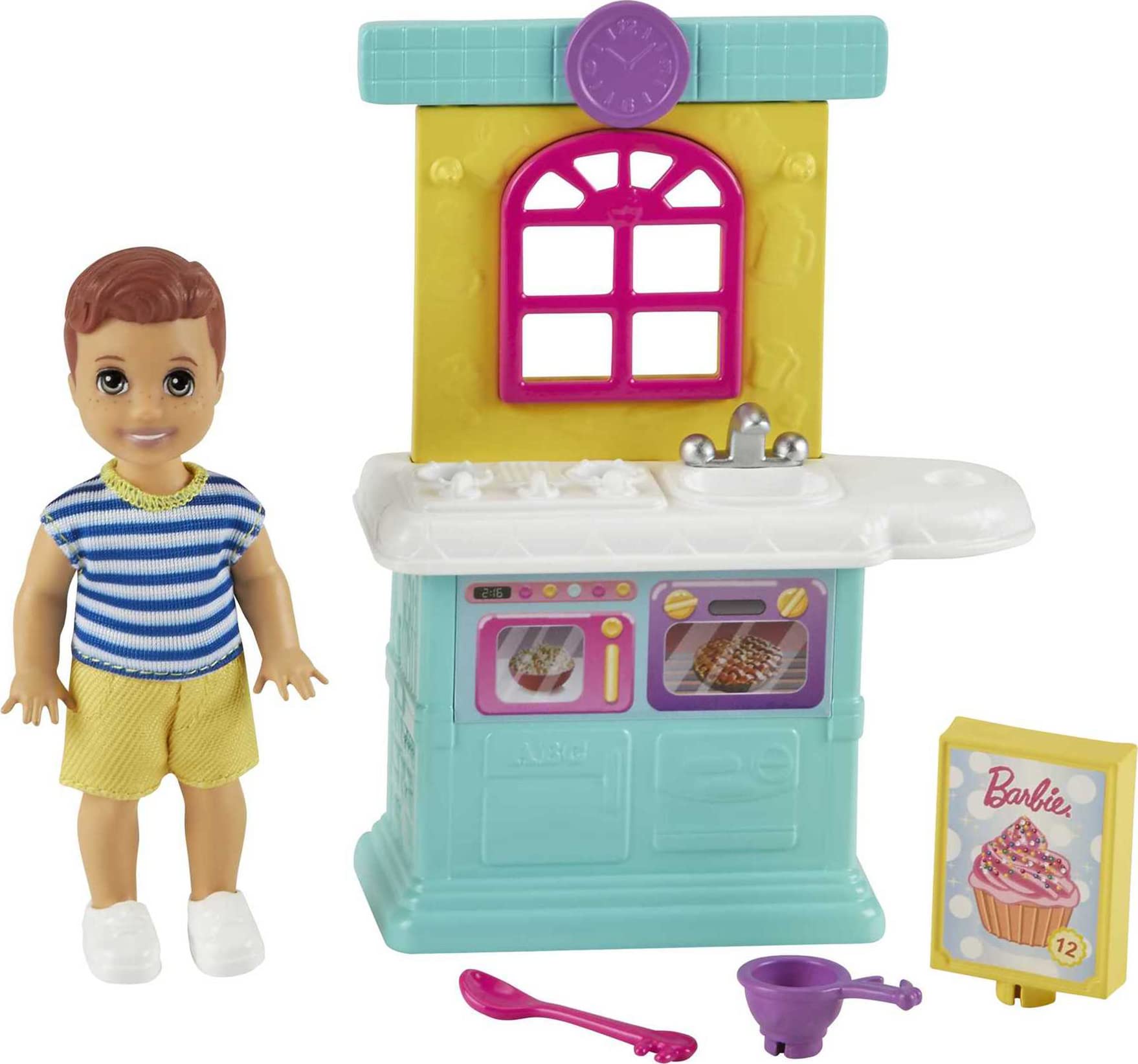 Barbie Skipper Babysitters Inc. Accessories Set with Small Toddler Doll & Kitchen Playset, Plus Dessert Mix Box, Bowl & Spoon, Gift for 3 to 7 Year Olds, White