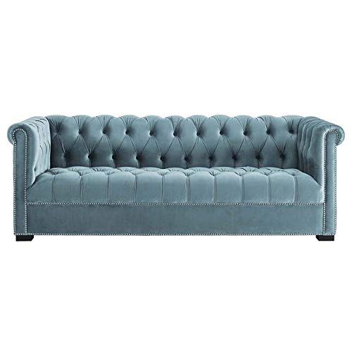 Modway Heritage Tufted Performance Velvet Upholstered Chesterfield Sofa with Nailhead Trim in Sea Blue