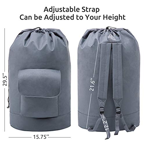 YOUDENOVA Backpack Laundry Bag with Padded Adjustable Shoulder Strap and Pocket for College Dorm, Durable Oxford Backpack Hamper Bag with Drawstring Closure for Travel, Camping, XL