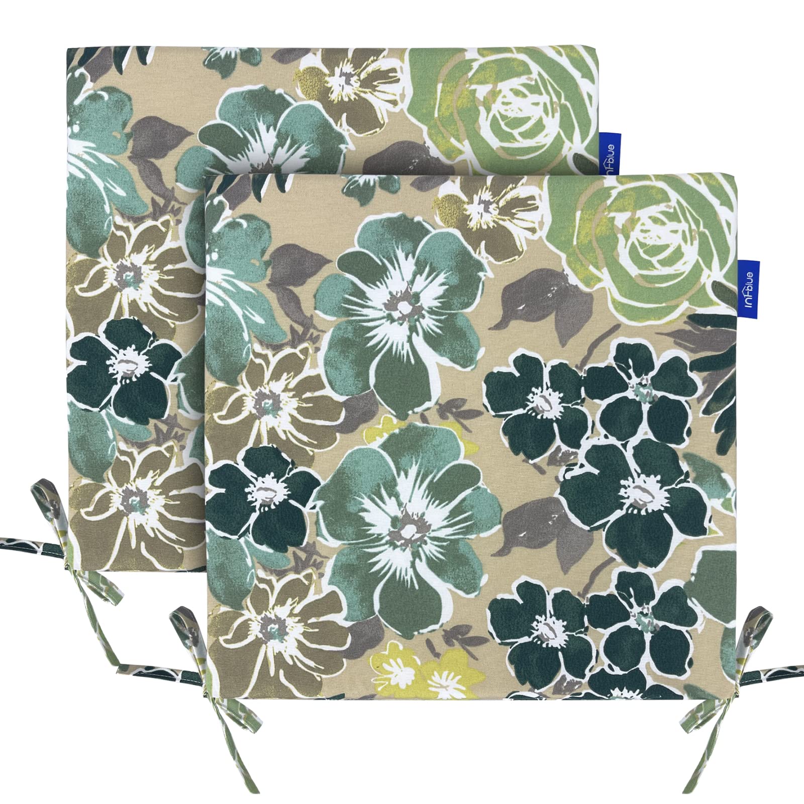 SleepMan Indoor/Outdoor Chair Cushions Set of 2 Chair Pads Water Resistance Square Corner Outdoor Cushions for Patio Furniture - Patio Chair Cushions with Ties (Cabbage,17''x 17'',Set of 2)