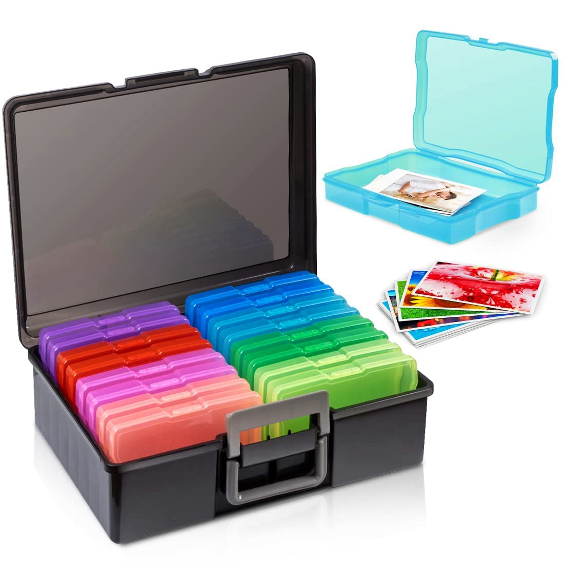 Gaevenwin Photo Storage Box for 4x6 Pictures,Craft Organizer Storage Box with 16 Inner Cases Colorful,Portable Box for Photo Stickers Craft Seed