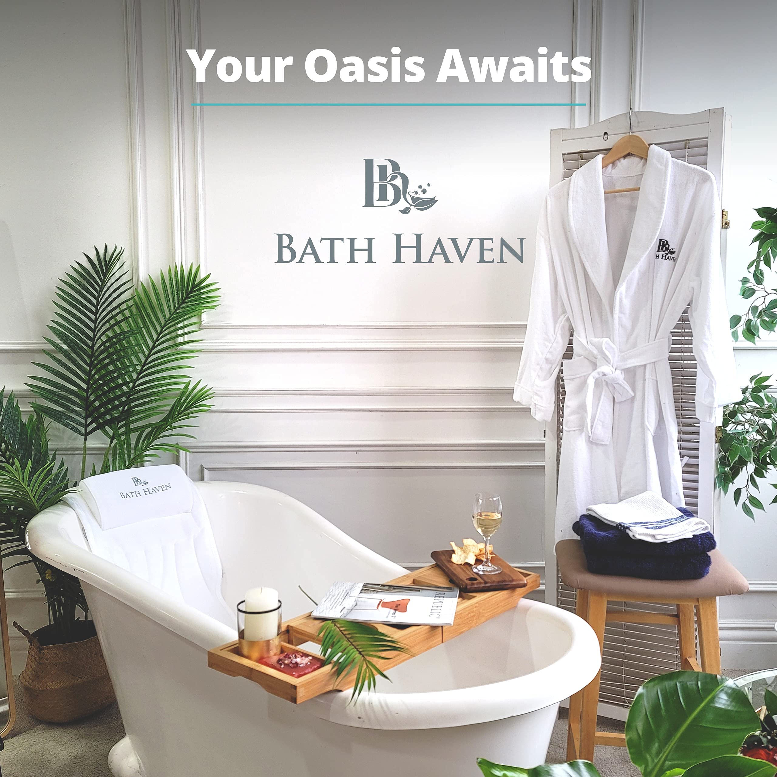 Bath Haven Bath Pillow for Bathtub - Full Body Mat & Cushion Headrest for Women and Men, Luxury Pillows for Neck and Back in Shower Tub or Jacuzzi - Powerful Suction Cups - Spa Accessories (Classic)