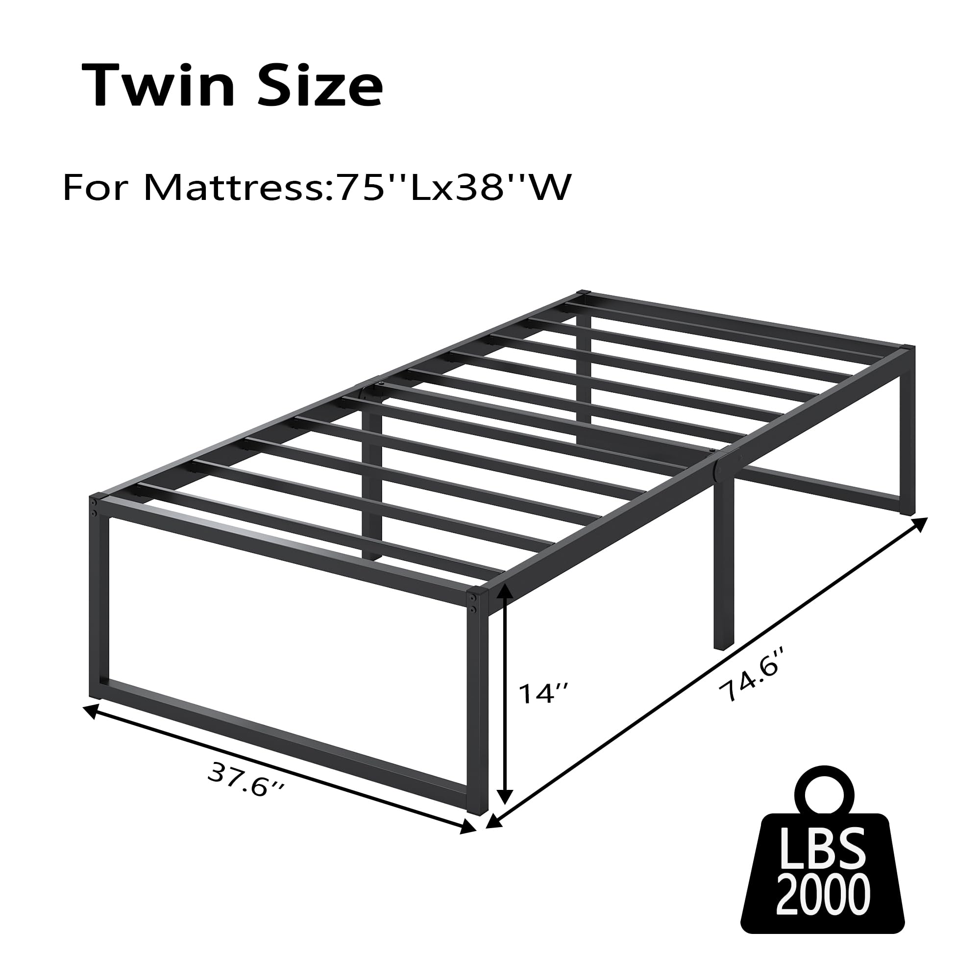 Vaciwe Twin Bed Frame with Fabric Cover 16 Inch, Metal Platform Bed Frames Twin Size No Box Spring Needed, Heavy Duty, Noise Free, Easy Assembly,Dark Grey