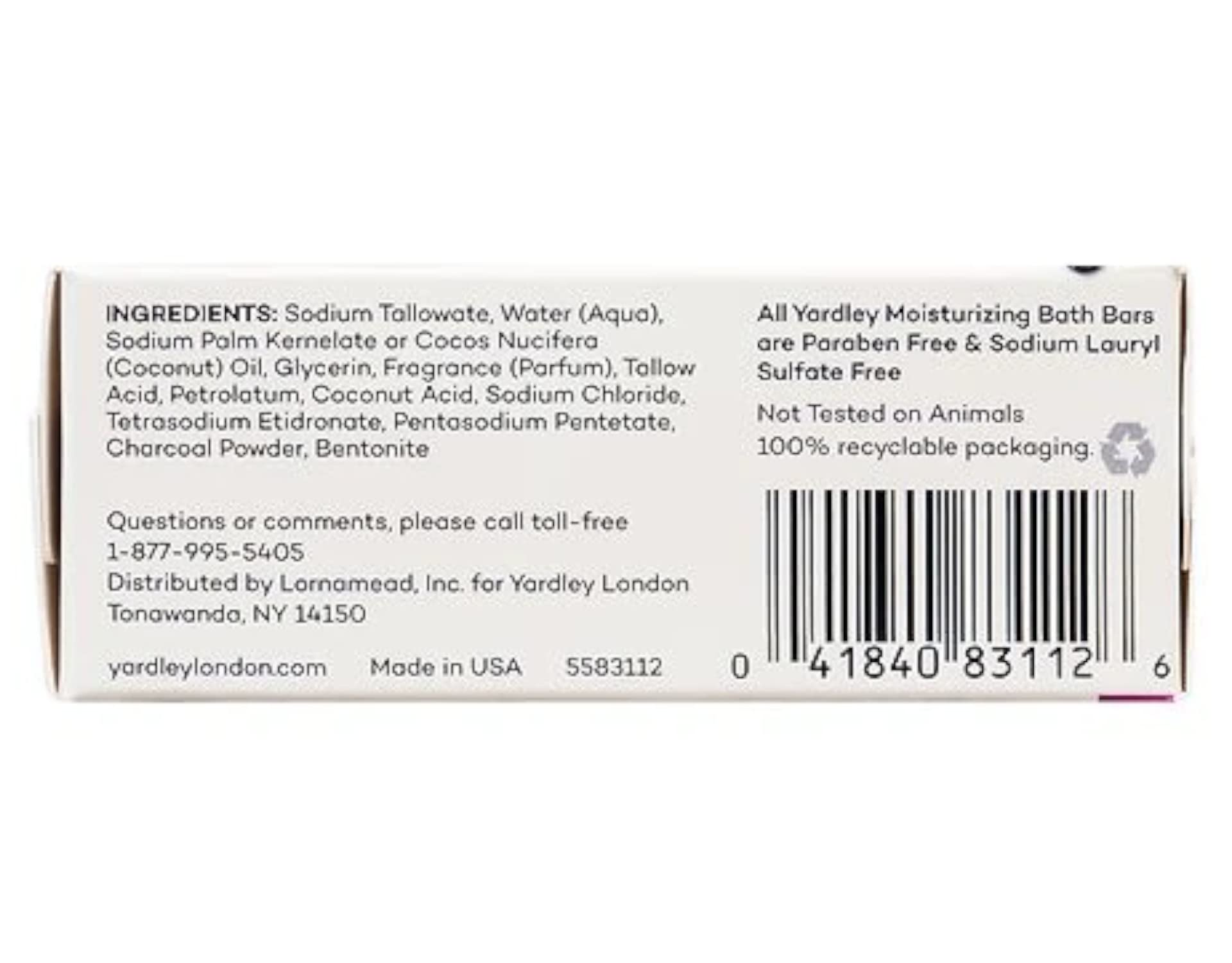 Yardley Activated Charcoal Bath Bar 4oz - 3 Pack