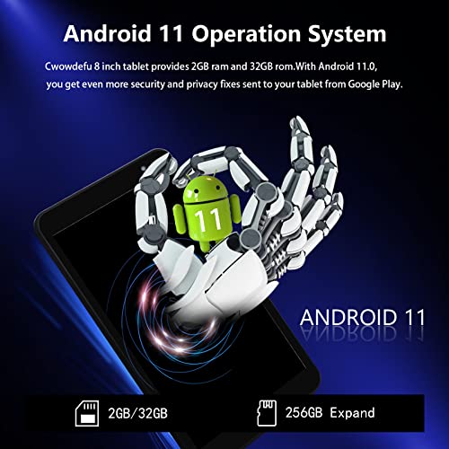 CWOWDEFU Tablet 8 Inch Android 11,WiFi 5G + AX WiFi 6,Dual Camera 5MP+8MP,800x1280 IPS HD,2GB RAM 32GB ROM TF Expansion 256GB,Quad-Core A133, Bluetooth 5.0 (Black)