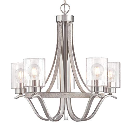 Westinghouse Lighting 6576900 Barnwell Five-Light Indoor Chandelier, Antique Ash and Brushed Nickel Finish with Clear Seeded Glass