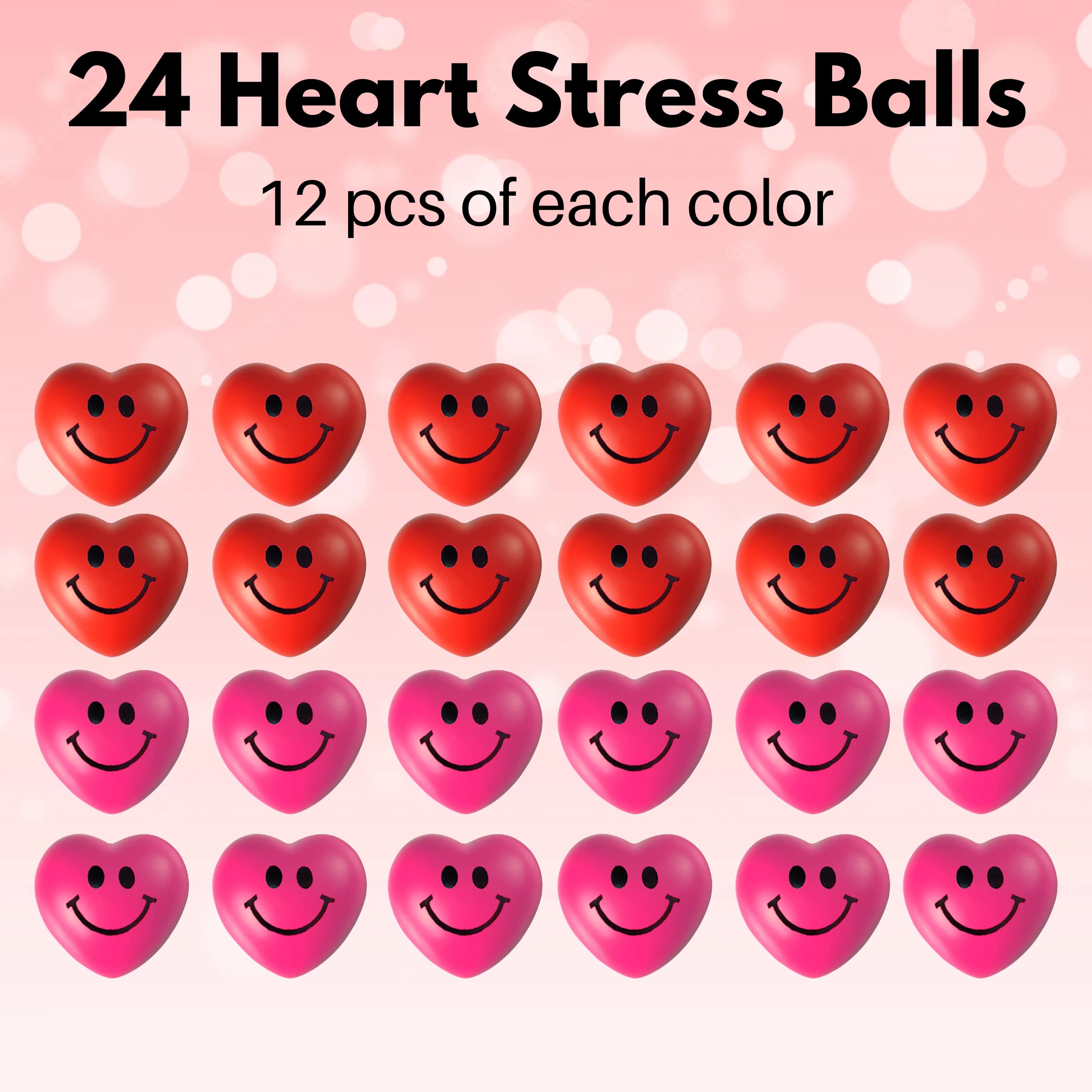 4E's Novelty Mini 1.5" Heart Stress Ball (24 Pack) Bulk - Valentines Squishies - for Class Valentines Party Favors for Kids, Valentines Day Gifts for Kids Classroom, Small Size