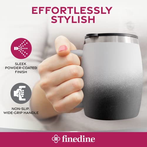 FineDine Insulated Stainless-Steel Coffee Mug with Lid and Handle (2 Pk) 14 oz - BPA-Free Spillproof Lid, Double-Wall Camping Travel Coffee Mugs, White/Black