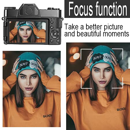 4K Digital Cameras for Photography 48MP Vlogging Camera 16X Digital Zoom Manual Focus Rechargeable Students Compact Camera with 52mm Wide-Angle & Macro Lens, 32G TF Card and 2 Batteries