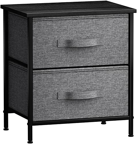 Sorbus Nightstand with 2 Drawers - Bedside Furniture End Table Night Stand - Steel Frame, Wood Top & Easy Pull Modern Print Fabric Bins - Small Dresser & Chest for Home, Bedroom Accessories & Office