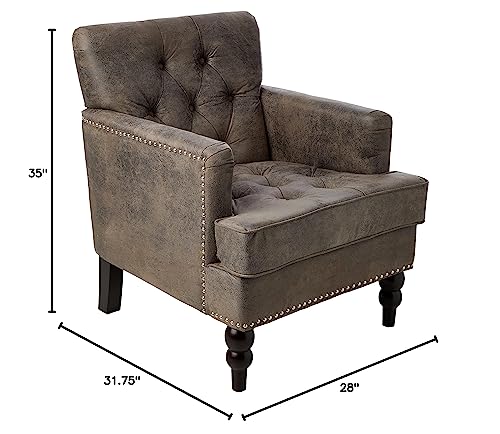 GDFStudio Medford Brown Tufted Club Chair, Fabric Accent Chair with Studded Nailhead Accents