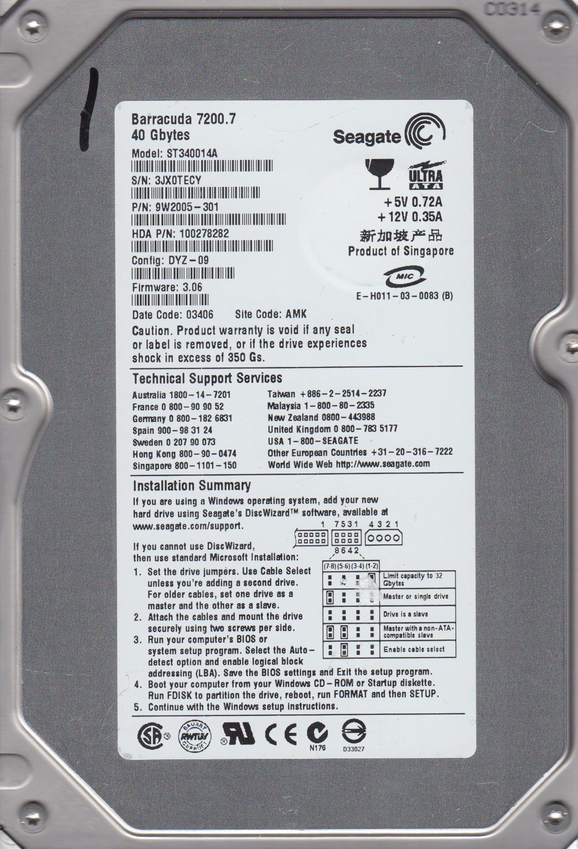 Seagate Barracuda 7200.7 40GB UDMA/100 7200RPM 2MB IDE Hard Drive