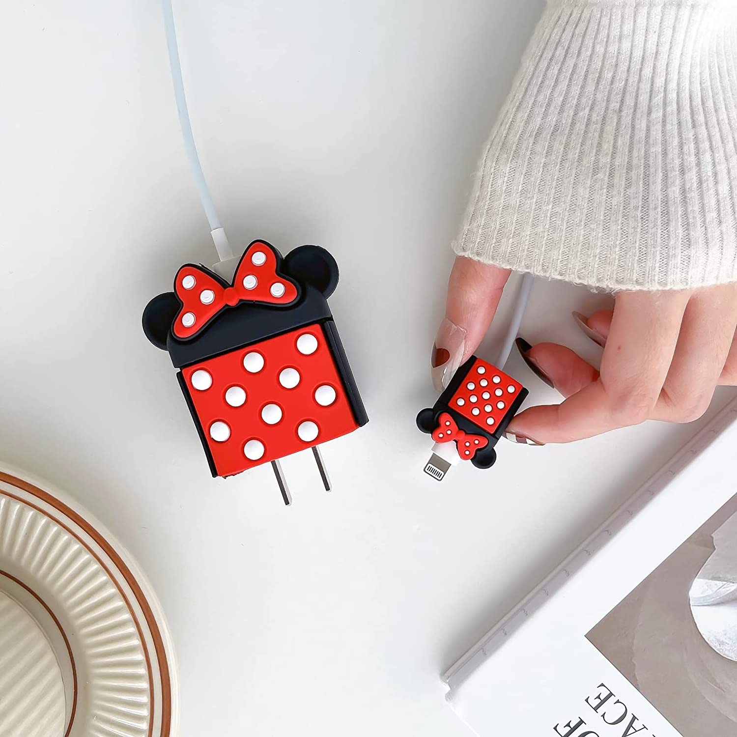 3D Protective Case for iPhone 20W USB-C Power Adapter Charger USB Lightning Cable, Cute Cartoon Series Soft Silicone Fast Lightning Chargers Cable Protective Cover for iPhone Charger (Cute Minnie)