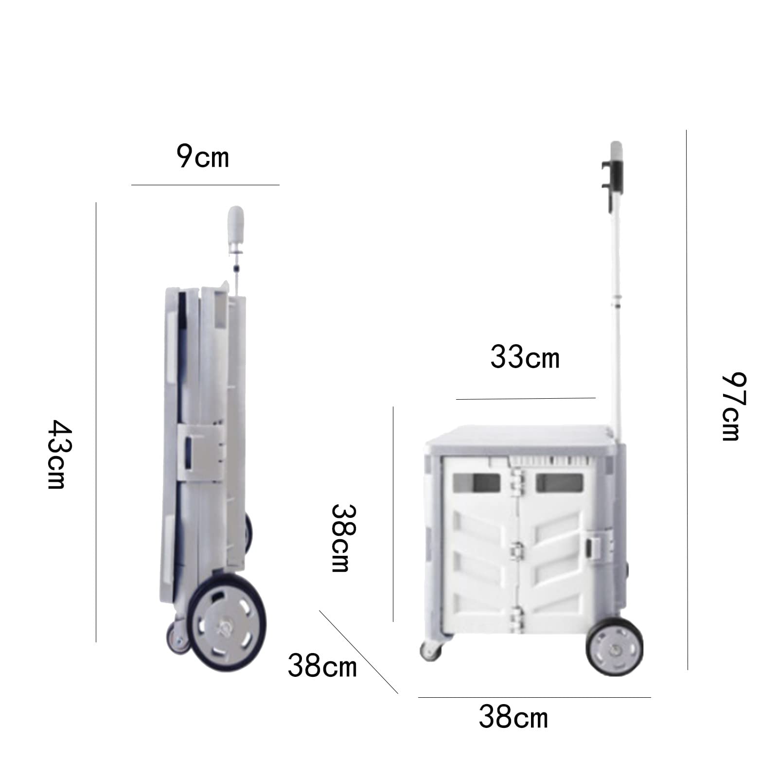 4 Wheels Multifunctional Folding Portable Shopping Cart Aluminum Trolley Trailer (Grey White)