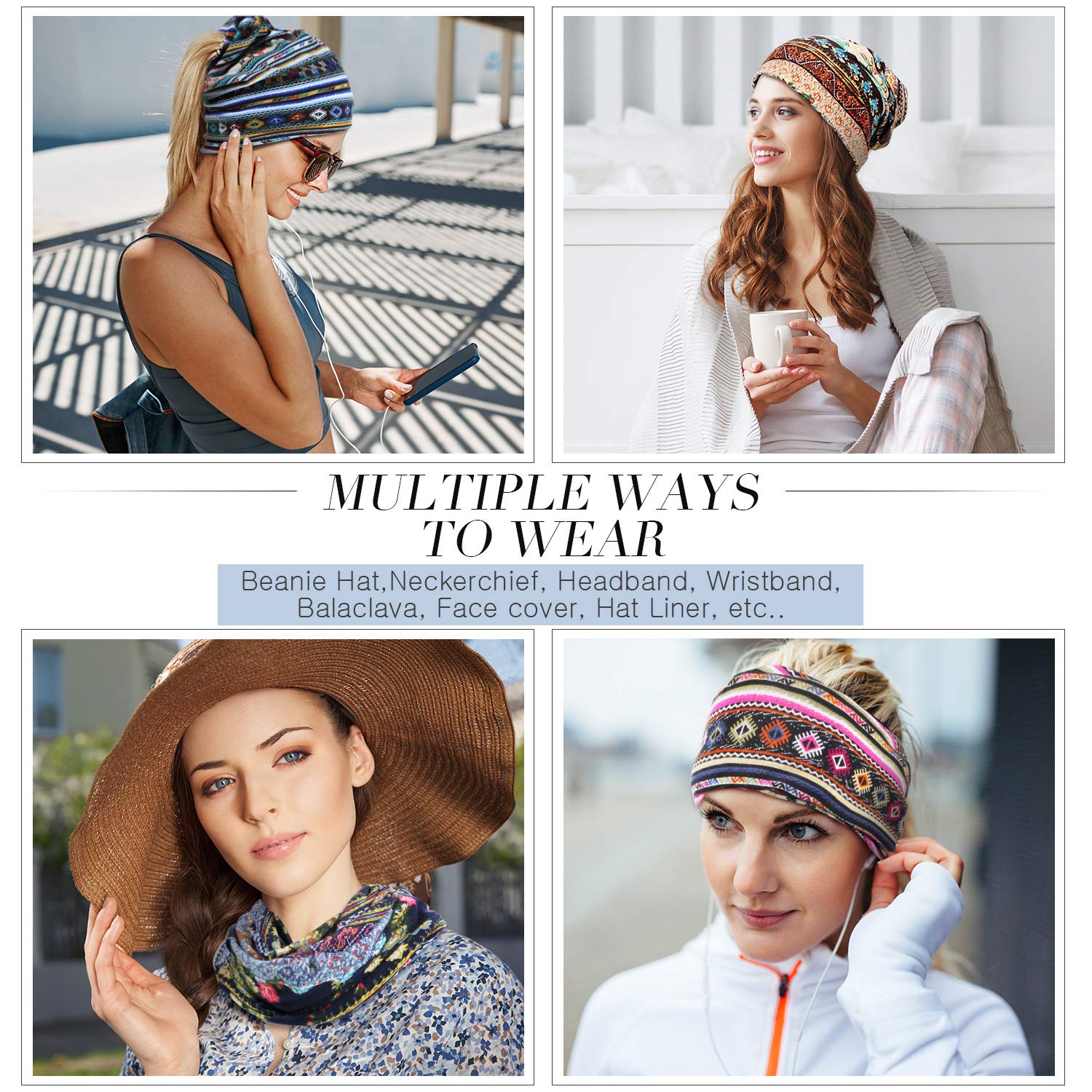 5 Pieces Women's Slouchy Beanie Hat Stretch Turban Hats Cancer Headwear Caps Baggy Skull Sleep Scarf (Striped Style) Multicoloured