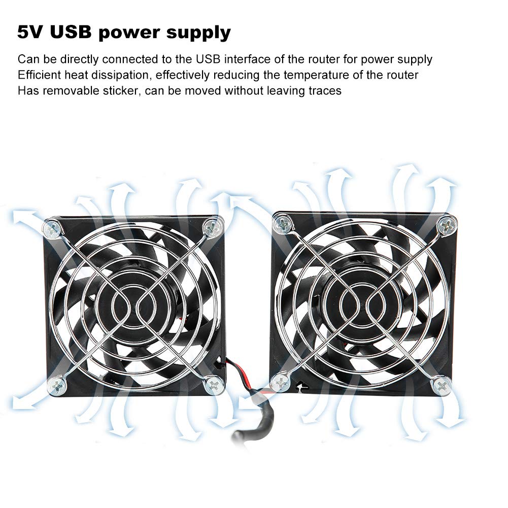 Router Fan Cooler,5V Quiet USB Router Heat Dissipation Dual Cooling Fan,for ASUS RT-AC68U AC86U EX6200 for Tengda AC15 Router
