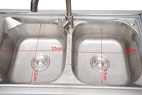 Commercial Kitchen Sink, Free Standing Stainless Steel 2 Compartment Utility Sink with Drainer Unit & Faucets Kitchen Prep Table Outdoor Sink for Garage, Restaurant, Kitchen, Laundry Room