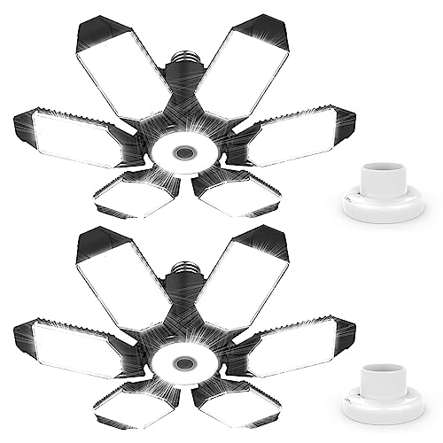 LED Garage Lights 120W LED Shop Light with 6 Ultra Bright Adjustable Panels Led Lights for Garage Light Deformable Ceiling Lights for Garage Attic Basement E26 E27 Base