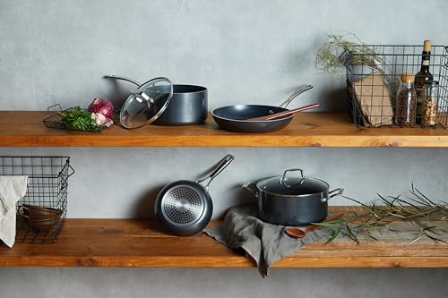 Kyocera Ceramic Cooking Pot with Ceramic Non-Stick Coating 24 cm PFAS/PTFE Free Stainless Steel Handles Suitable for All Hob Types Includes Glass Lid CSTP-09