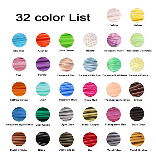 MIKA3D 32 Colors 3D Pen PLA Filament Refills, Each Color 10 Feet, Total 320 feet, Pack with 4 Finger Caps