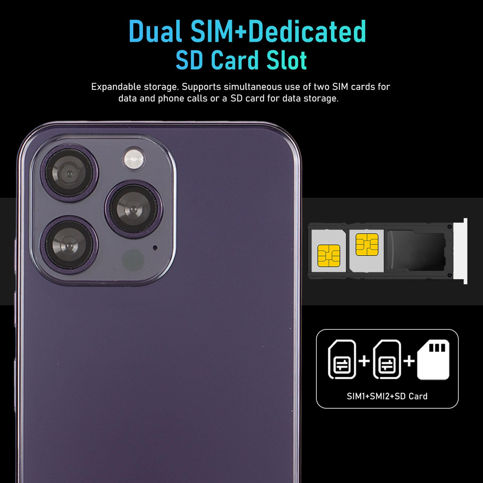 6.7 Inch IPS HD Display, Octa Core Performance, Dual SIM Unlocked Smartphone with 8GB RAM 256GB ROM for Android 12 (US Plug)