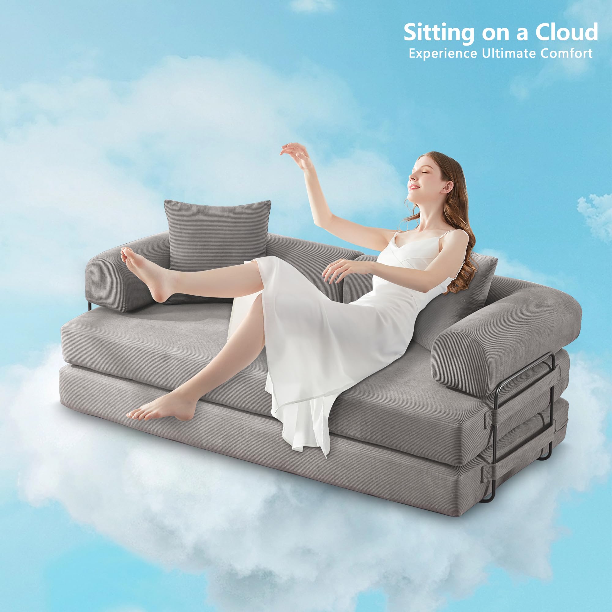 4-in-1 Free Combination Loveseat Convertible Sleeper Sofa Bed Floding Accent Futon Couch Corduroy Modular Sectional Sofa&Couch King Size Floor Daybed for Living Room Apartment Office Furniture
