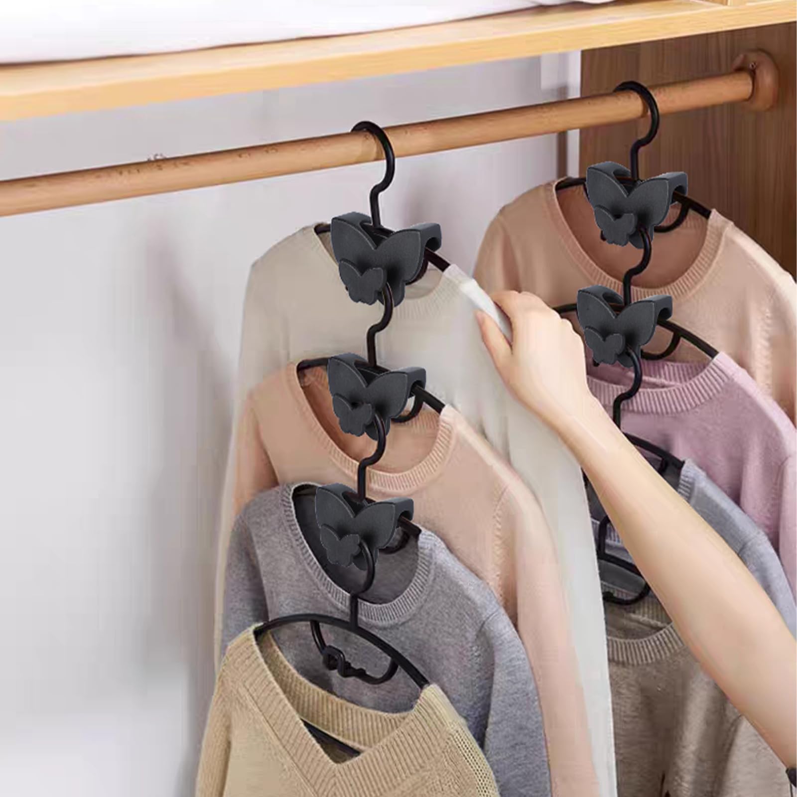 Space Saving Hangers for Clothes,24 Pcs Clothes Hangers Connector Hooks for Space Saving,Butterfly-Shaped with Triangles for Hangers Space Saving,Hanger Organizer,Organize Your Closet with Hangers