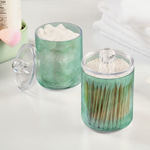 Blueangle 2PCS Green Marble Pattern Qtip Holder Dispenser with Lids - Apothecary Jar Containers for Vanity Organizer Storage - Plastic Food Storage Canisters(182)