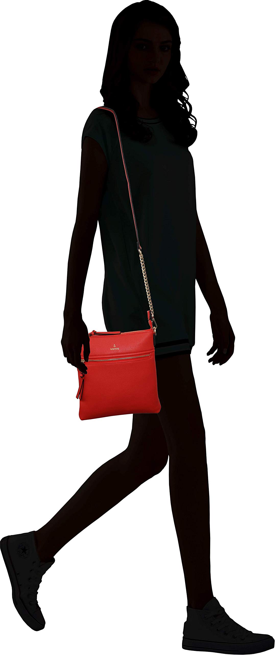 B BRENTANO Vegan Double-Zipper Crossbody Bag with Chain Strap (Hazelnut)
