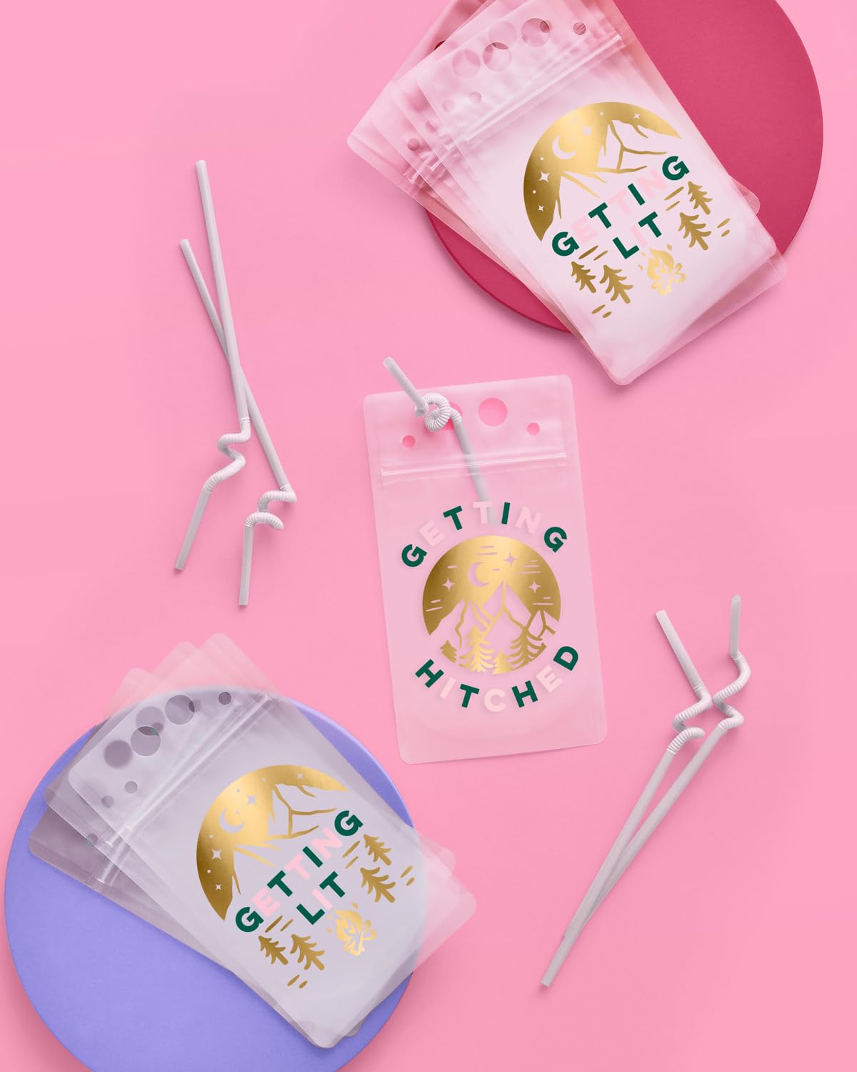 xo, Fetti Camp Bachelorette Drink Pouches - 16 pcs | Bach Party Decorations, Camp Bride Drinkware, Getting Lit + Getting Hitched, Bridesmaid Favor, Bride to Be Gift + Bridal Shower Supplies