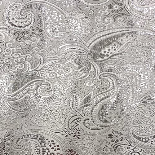 Brynn Silver Paisley Floral Brocade Chinese Satin Fabric by The Yard - 10054