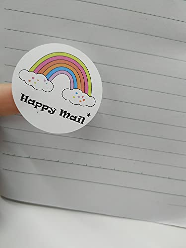 Rainbow Happy Mail Stickers 1.5 Inch Mailing Sticker - 500 Pcs Thank You Labels for Small Shops , Shipping Package Lables Decorative Flower Boutiquets Envelope Sealings