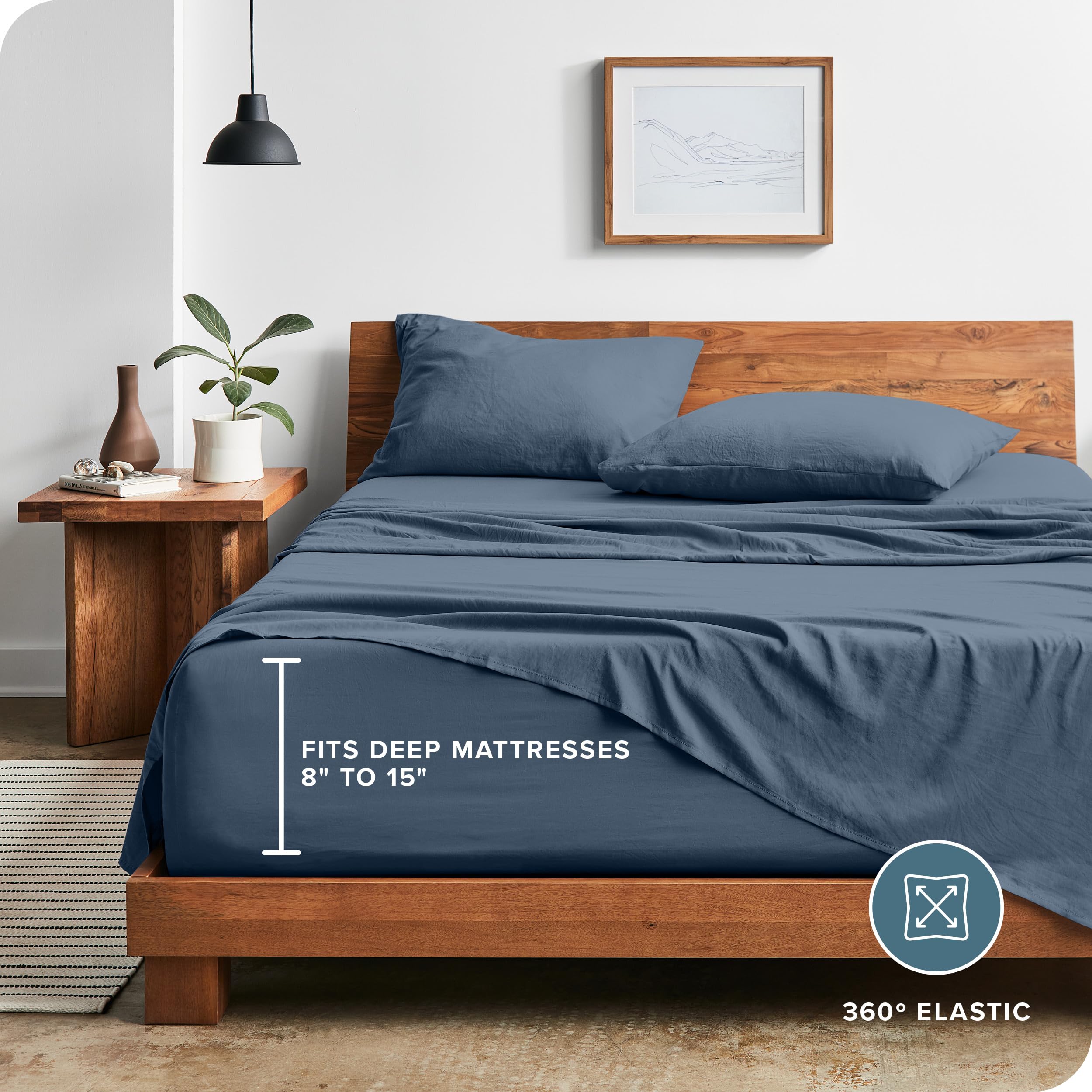 Bare Home Ultra Soft Washed Microfiber 3 Piece Sheet Set, Linen-Like Look, Easy Care, Hypoallergenic, Deep Pocket up to 15β, 1 Fitted Sheet, 1 Flat Sheet, 1 Std. Pillowcase (Twin, Bering Sea)