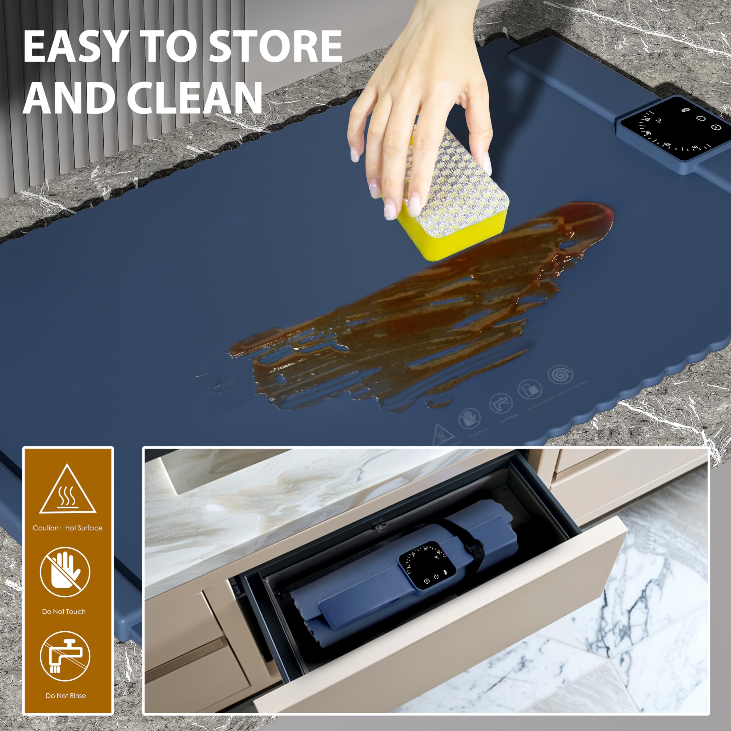 AGEETXT Electric Warming Tray, Full Surface Heating,Portable,Silicone Nano-Material Heating mat for Food,5 Temperature Settings,Auto Shut-Off Versatile Food Warmer for Gatherings,Parties, Family Blue