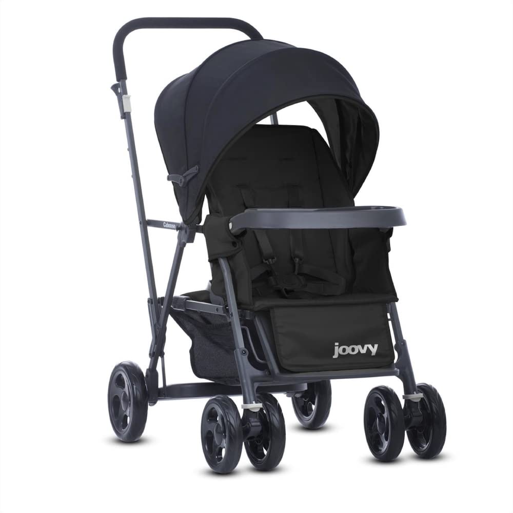 Joovy Caboose Sit and Stand Double Stroller with Rear Bench and Standing Platform, 3-Way Reclining Seats, Optional Rear Seat, and Universal Car Seat Adapter (Amber)