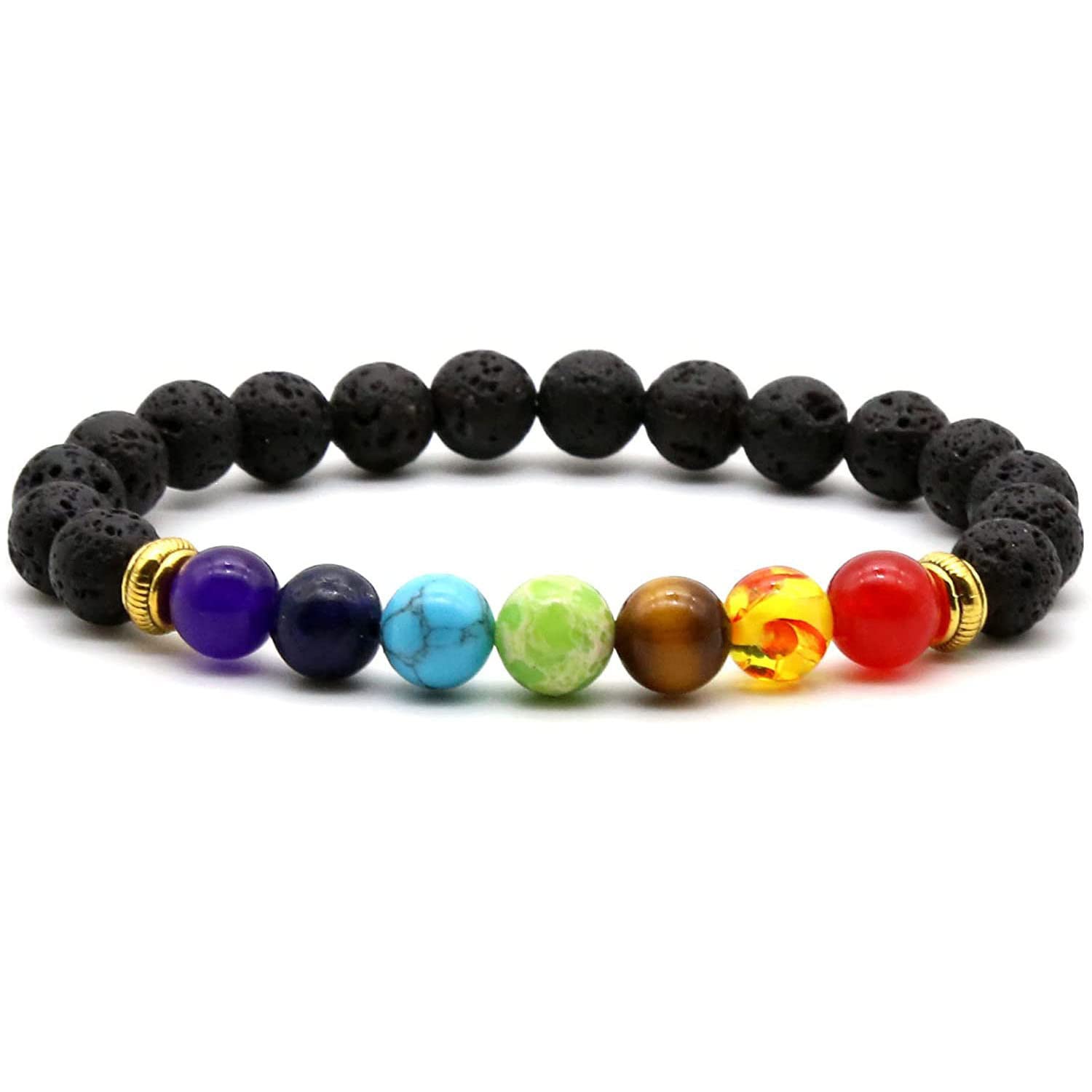 5 Pcs Chakra Bracelets for Women,8mm Lava Rock Chakra Bracelet for Men