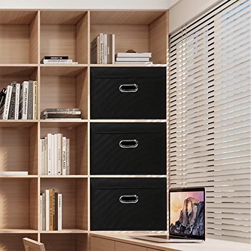 DABEACT Foldable Fabric Storage Cube Bins with Lids collapsible storage bins basket Closet Organizers with Handles for Home ,Storage Boxes for Organizing,3 Pack,(Black)