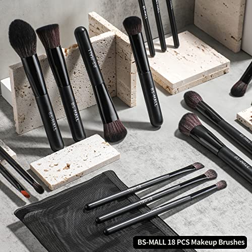 BS-MALL Makeup Brush Set 18 Pcs Premium Synthetic Foundation Powder Concealers Eye shadows Blush Makeup Brushes with black Bag (Black)