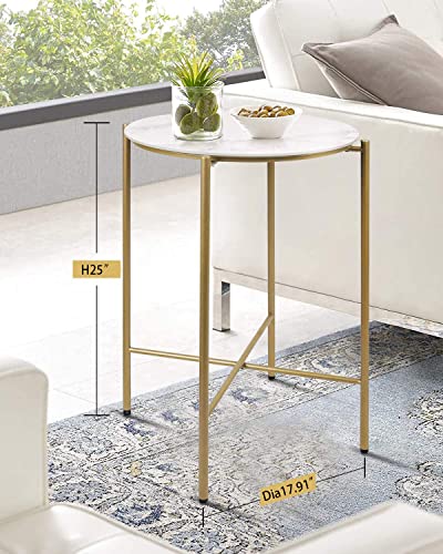 Moncot Round Side Table Small:Gold end Table White Side Table Marble Side Tables for Living Room Bedroom Glass Top Faux Marble TextureModern Brass Metal Frame