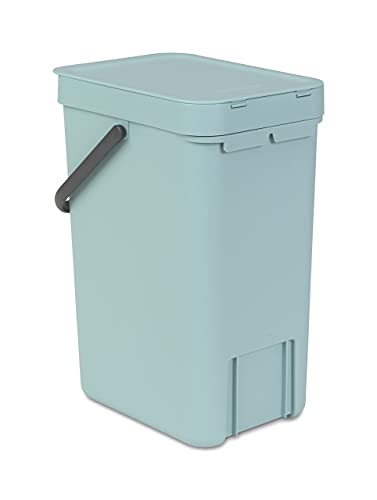 Brabantia Sort & Go Kitchen Recycling Can (3.2 Gal/Mint) Stackable Waste Organiser with Handle & Removable Lid, Easy Clean, Fixtures Included for Wall/Cupboard Mounting