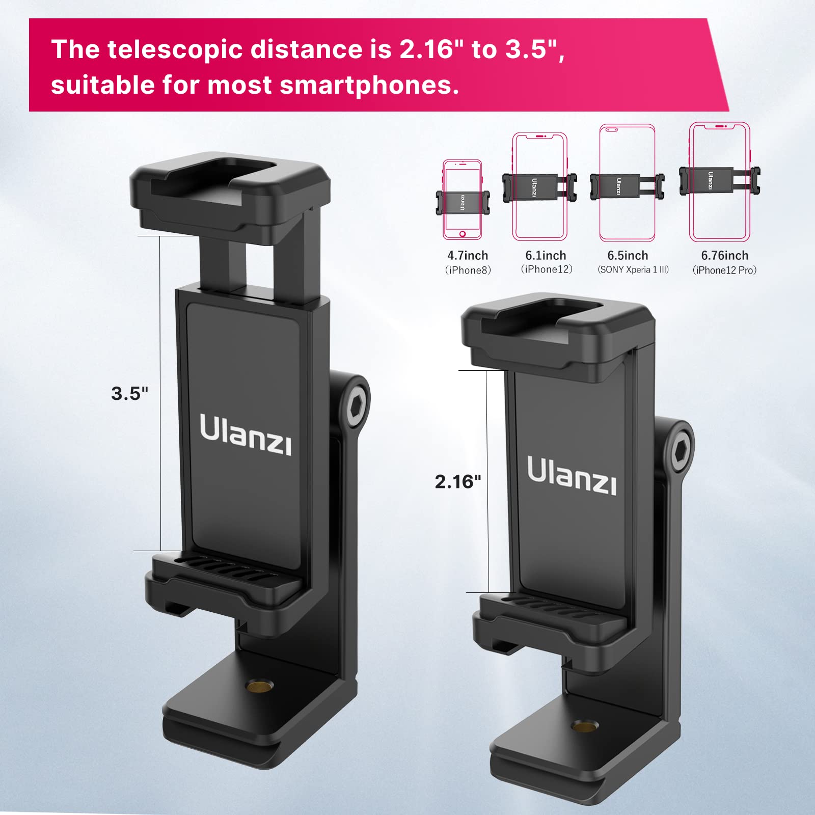 ULANZI ST-22 Phone Tripod Adapter Mount, Adjustable Cell Phone Holder with 2 Cold Shoe, Universal Smartphone Clamp, Vertical Horizontal Bracket for iPhone, Samsung Galaxy and All Phones